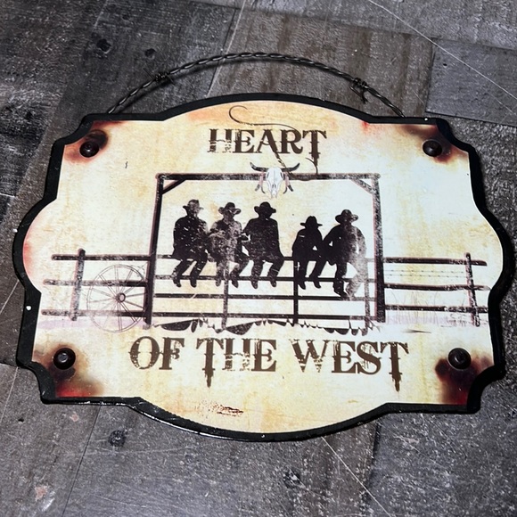 Accents | Vintage Rustic Metal Heart Of The West Sign Bobwire Metal ...